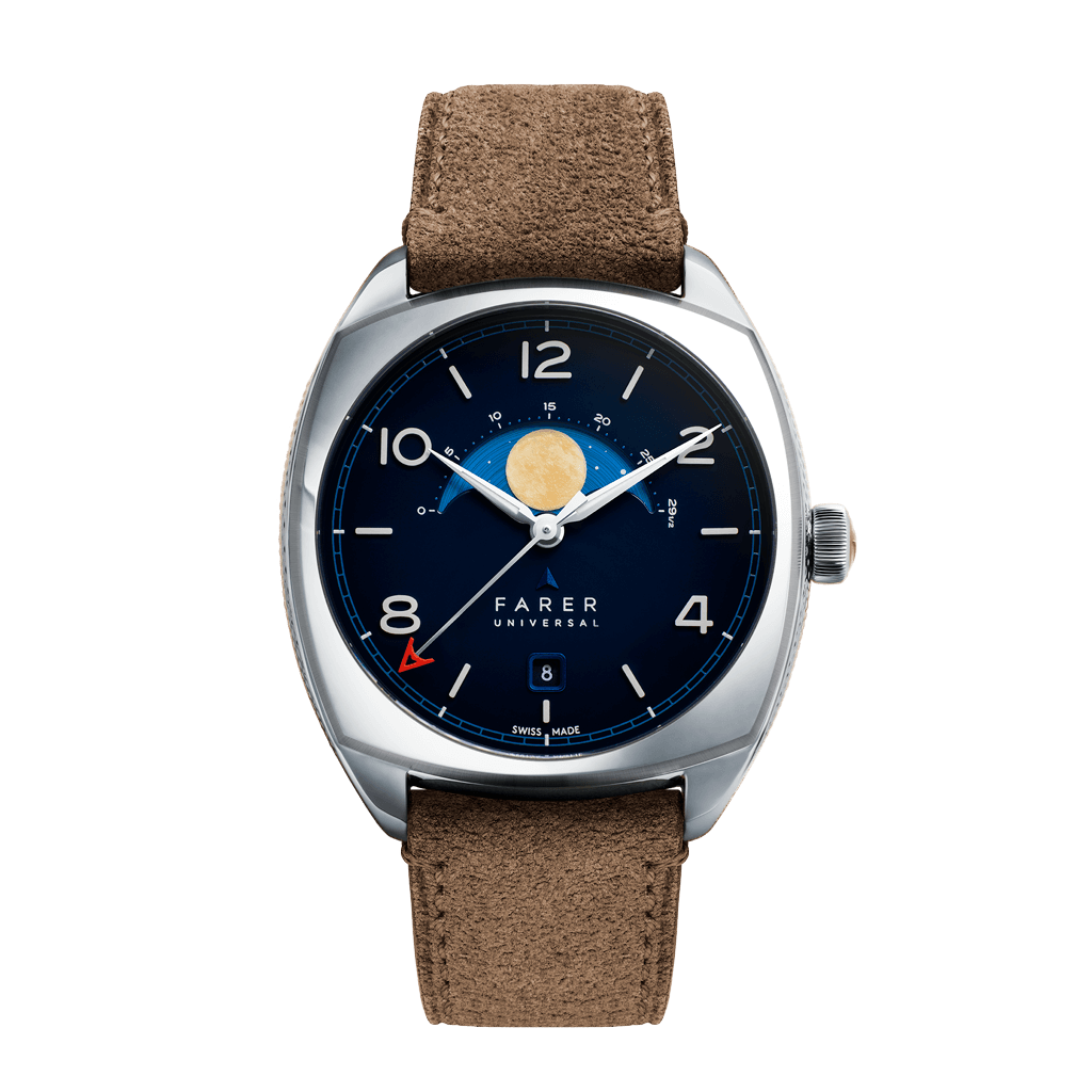 Farer USA - Halley Moonphase - 38.5mm Swiss-Made Blue Dial Watch ...